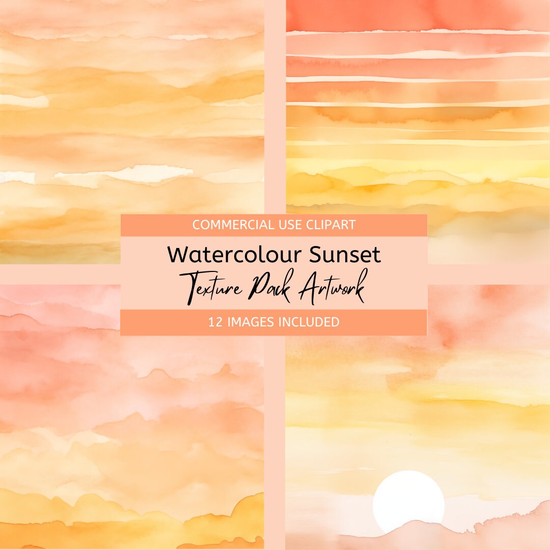 Texture Pack Watercolor Sunset, Red, Pink, Yellow, Orange Clipart ...