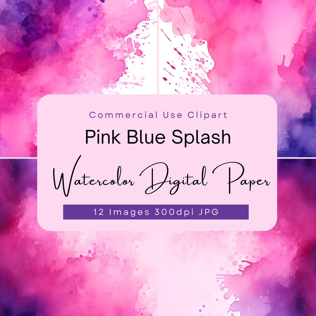 Pink Blue Watercolor Digital Paper - Abstract Ink Splash Texture Pack ...