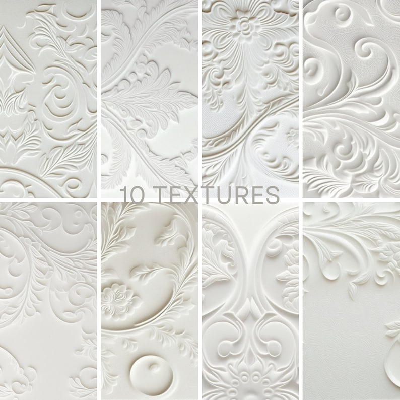 White Ivory Embossed Digital Paper Texture Pack Backgrounds Wedding ...