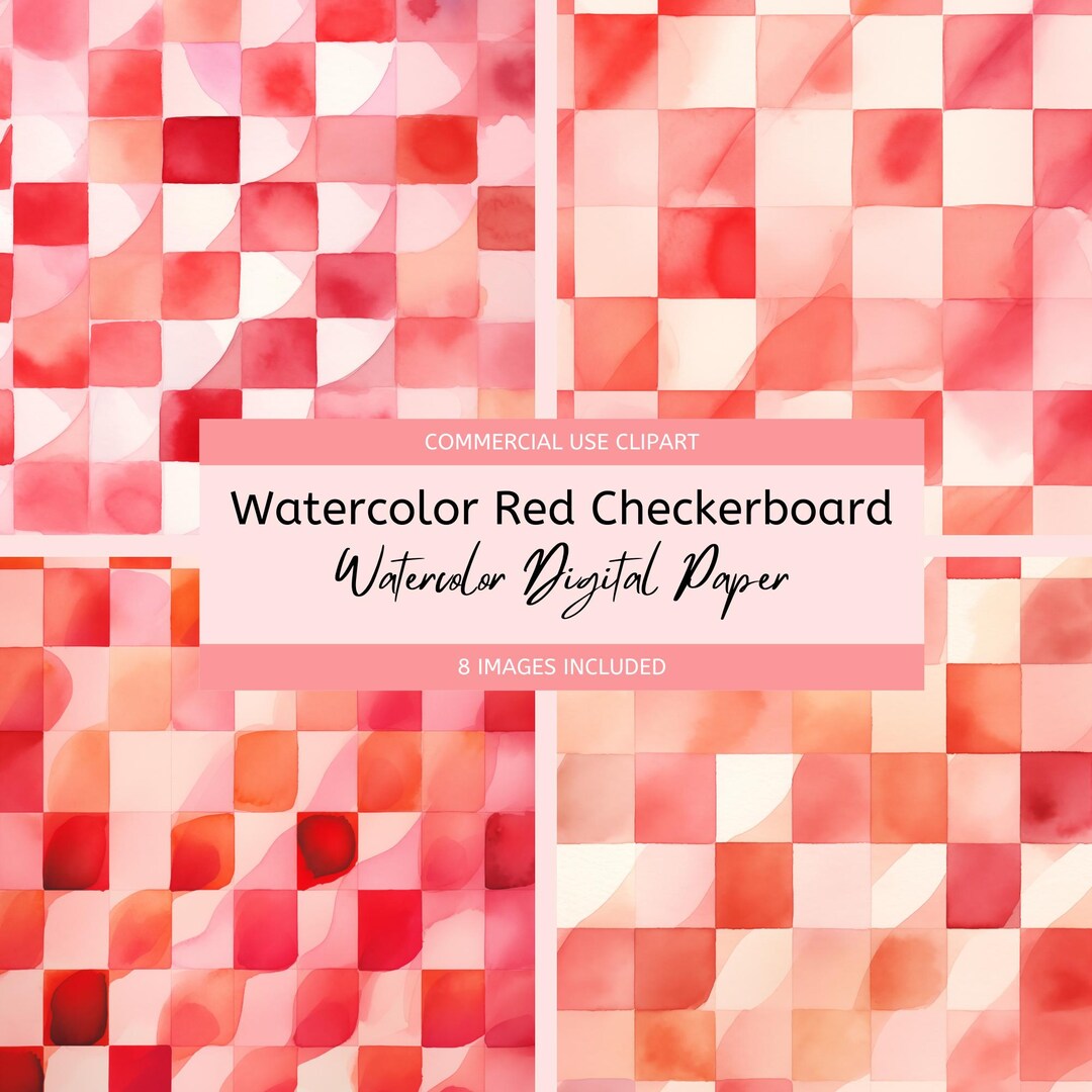 Watercolor Red Checkerboard Watercolor Wash Digital Paper Clipart ...