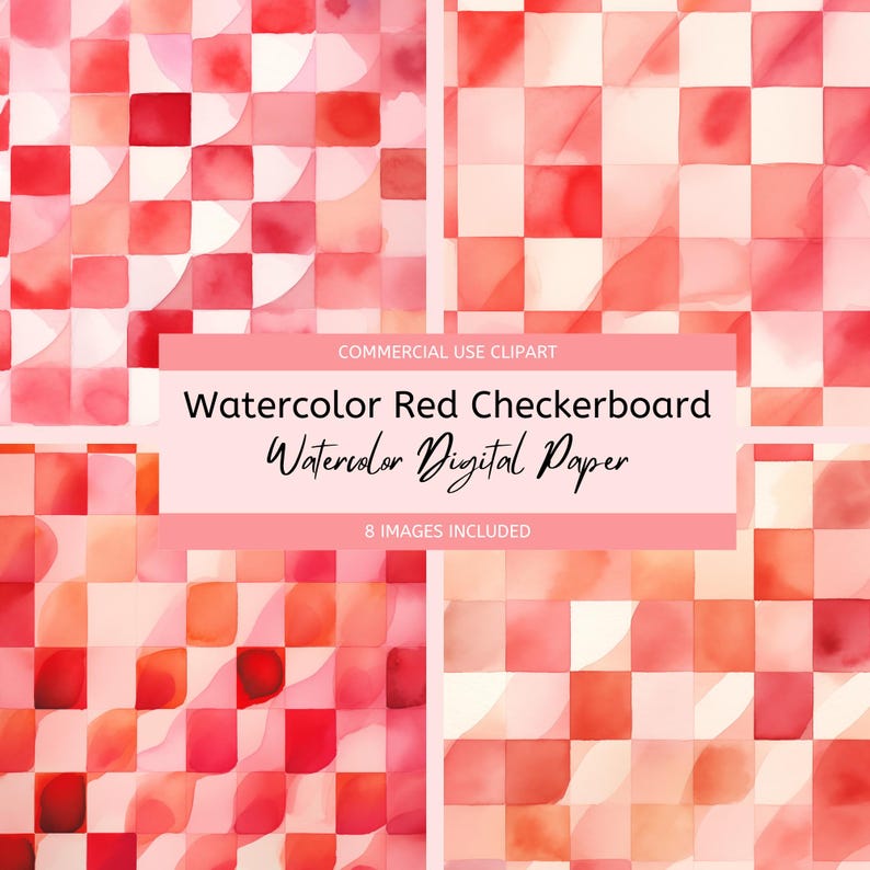 Watercolor Red Checkerboard Watercolor Wash Digital Paper Clipart ...