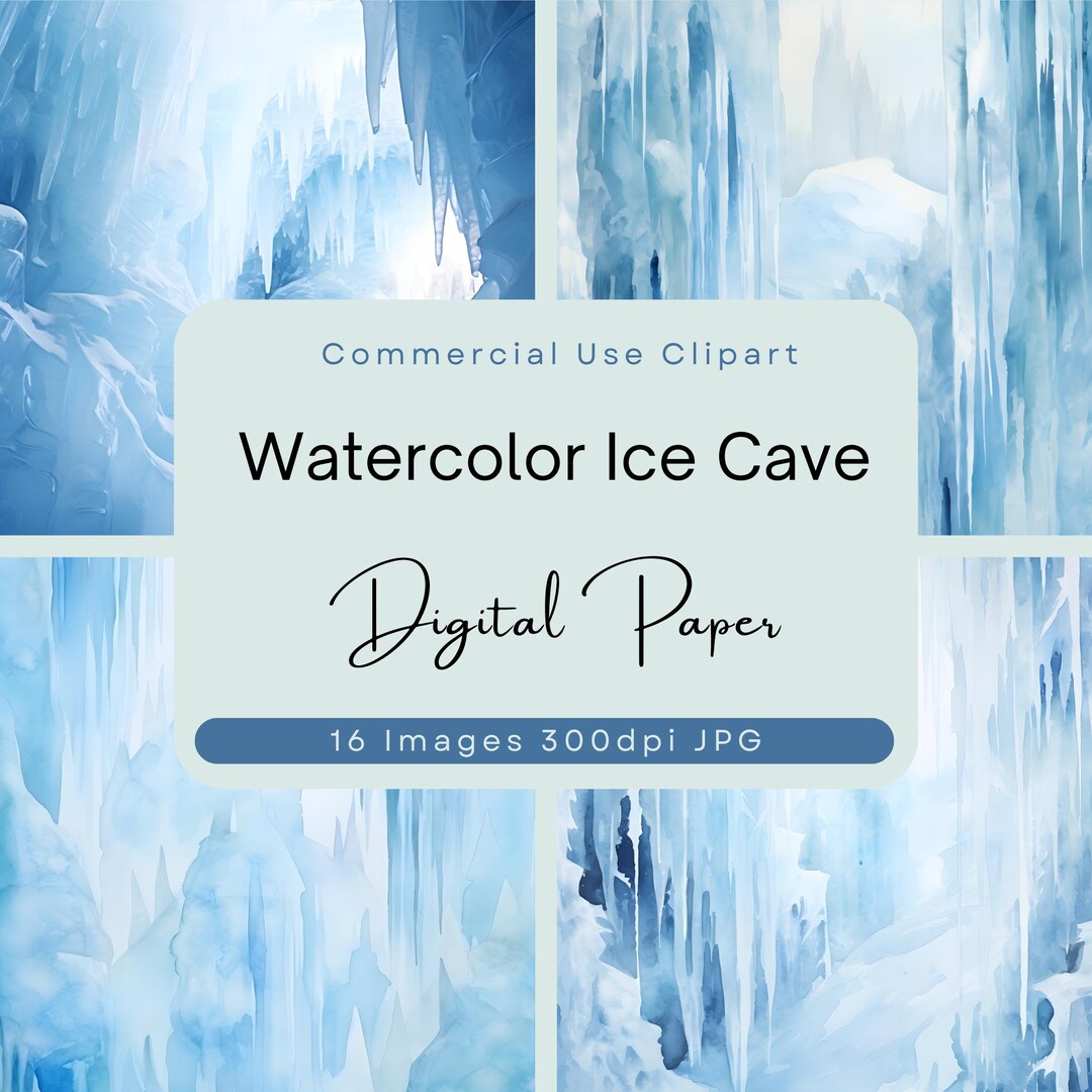 Watercolor Ice Cave Digital Paper, Icy Blue Texture Pack, Icicles ...
