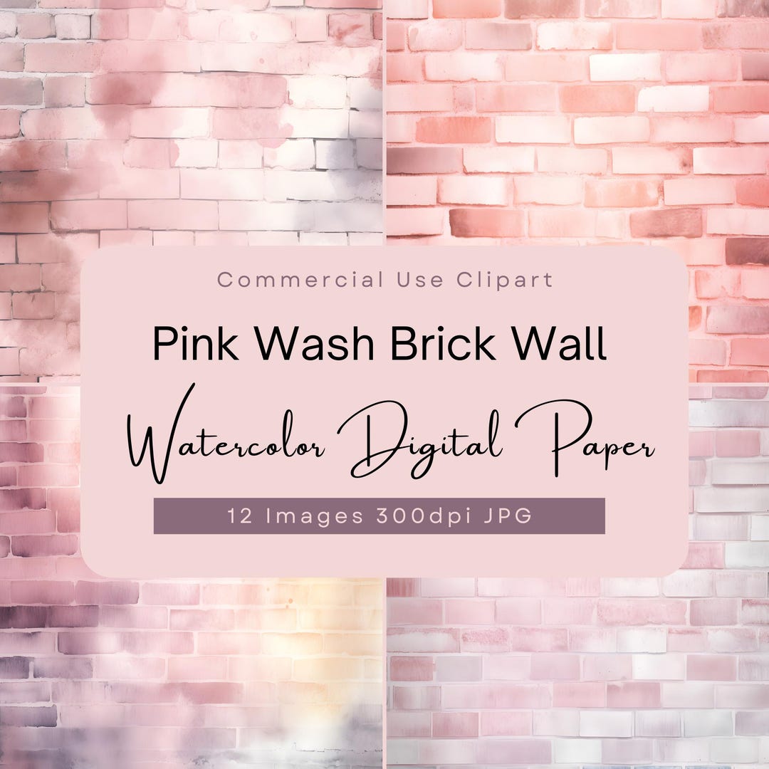 Watercolor Pink Wash Brick Wall Digital Paper, Painted Bricks Texture ...