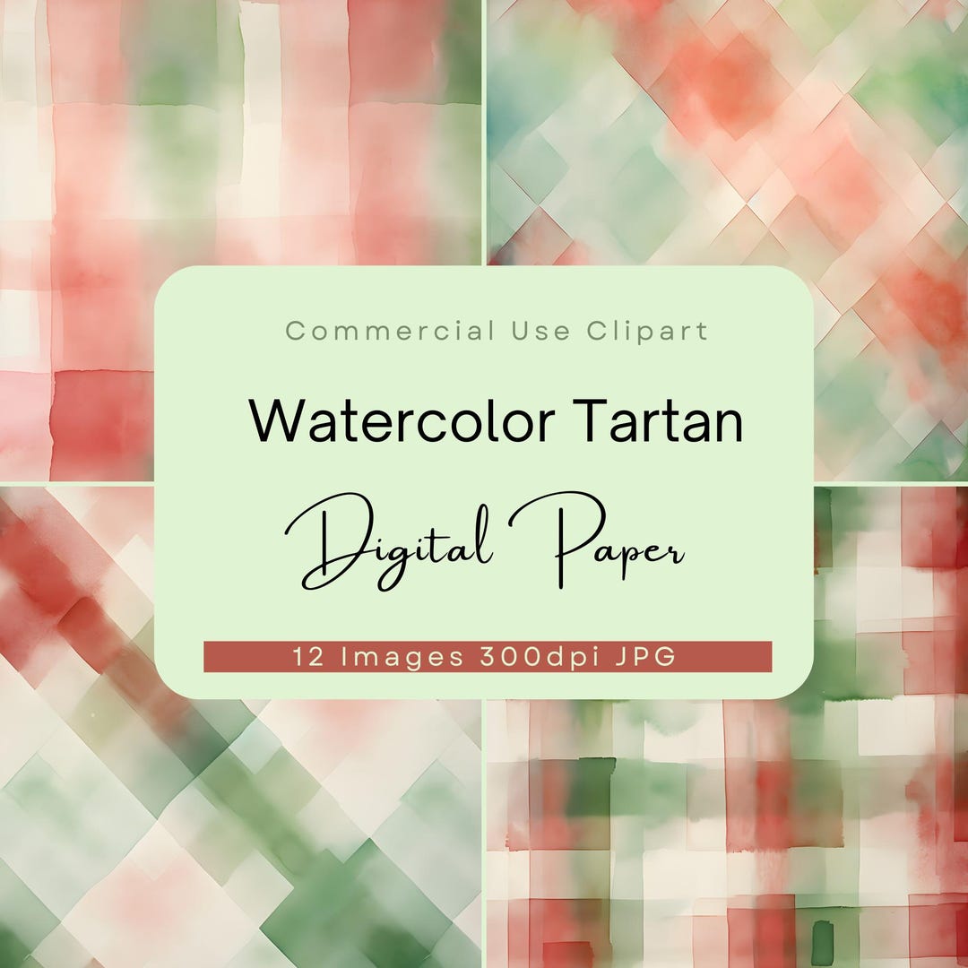 Watercolor Wash Christmas Tartan Clipart, Christmas Tarten Clip Art ...