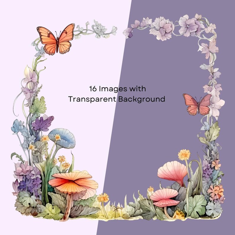 Fairy Garden Clipart Borders & Frames, Whimsical Floral Fairies ...