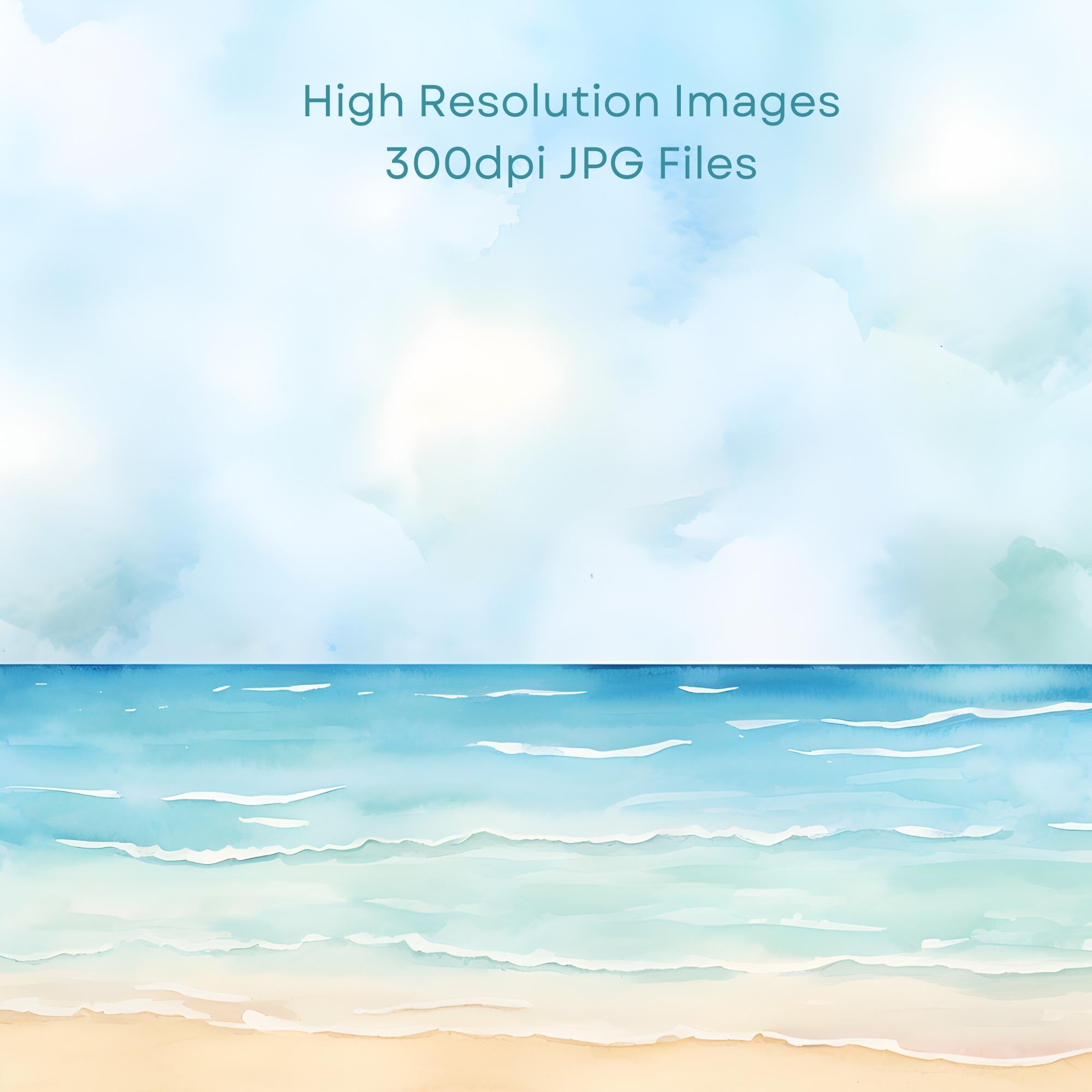 Tranquil Watercolor Beach Scene Digital Paper, Ocean Shoreline ...