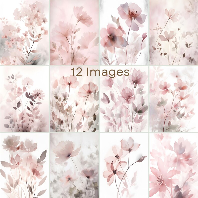 Watercolor Blush Botanicals Digital Paper, Pink Floral Texture Pack ...