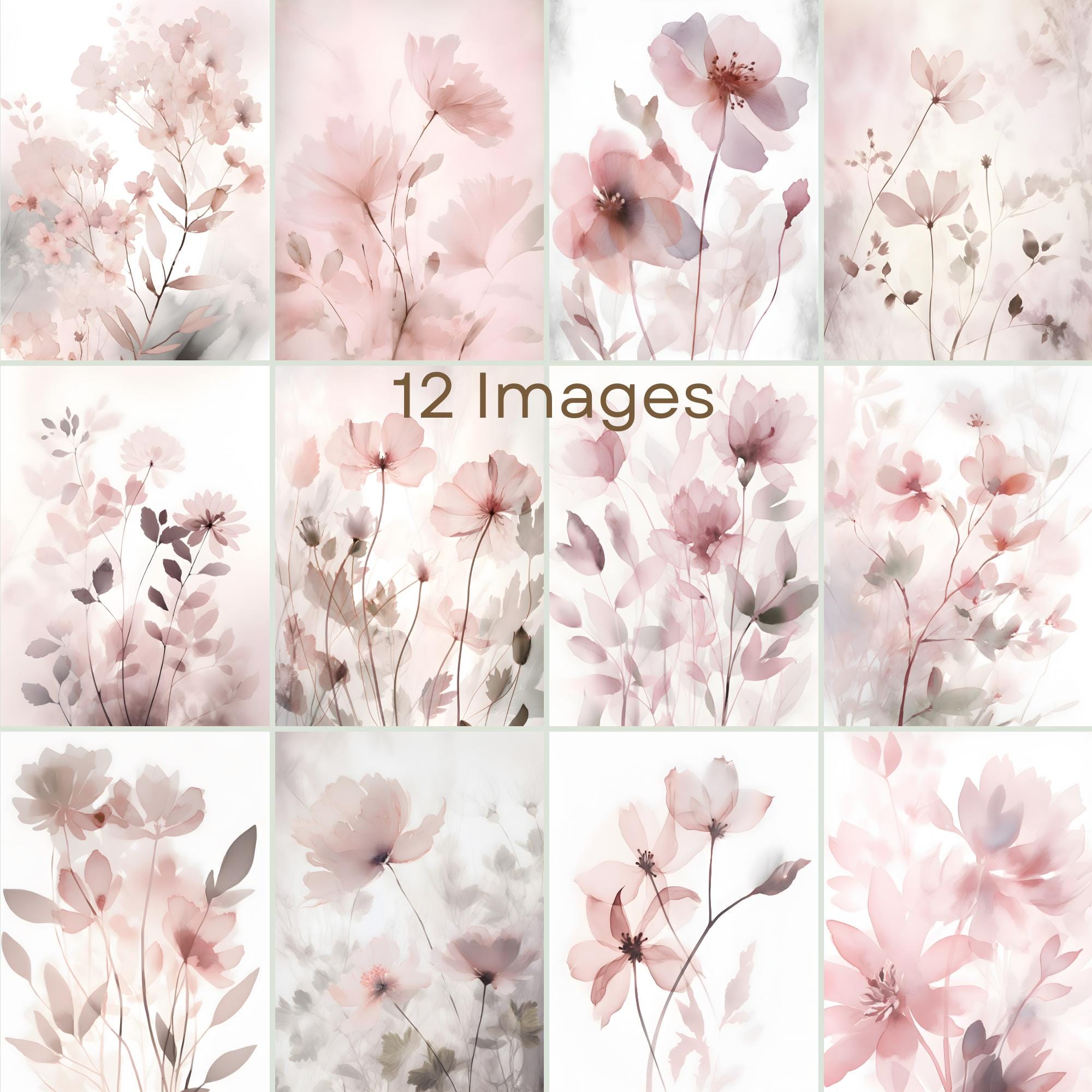Watercolor Blush Botanicals Digital Paper, Pink Floral Texture Pack ...