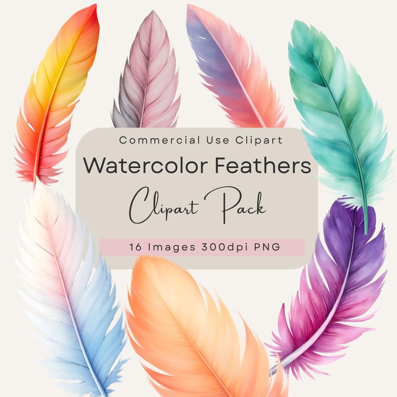Watercolor Feather Clipart Soft Pastel Boho Clip Art Printable ...