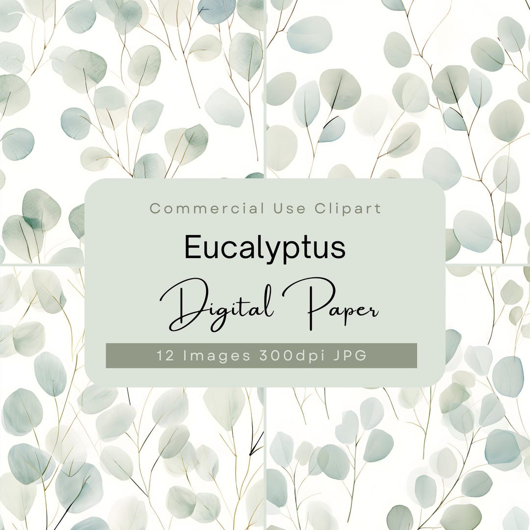 Watercolor Eucalyptus Leaf Digital Paper, Gum Leaves Texture Pack, Sage ...