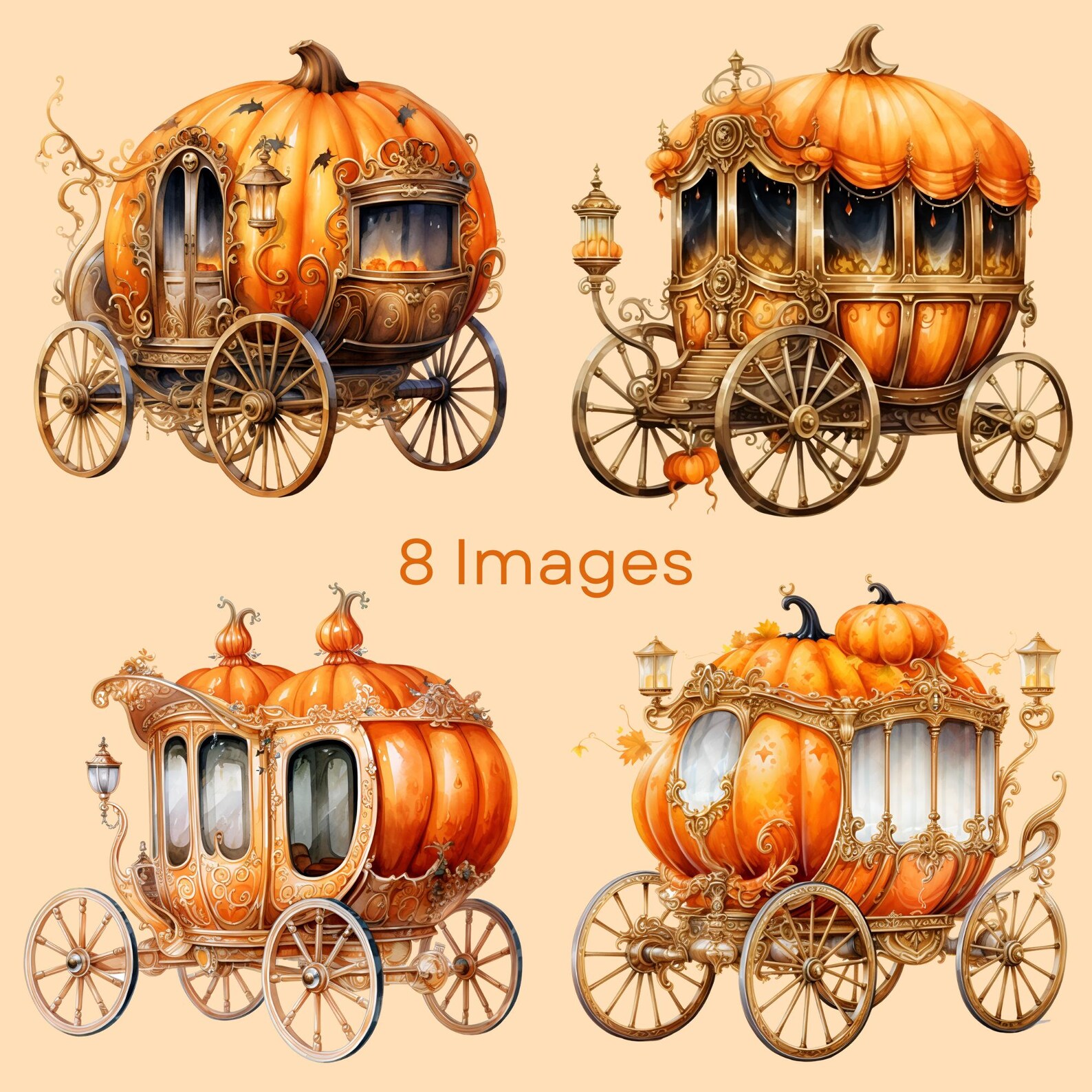 Pumpkin Carriage Clipart, Fantasy Halloween Clip Art, Fancy Fall ...