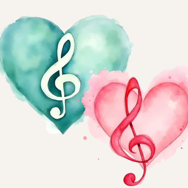 Treble Clef Heart Clipart, Watercolor Heart Clip Art, Musical Love ...