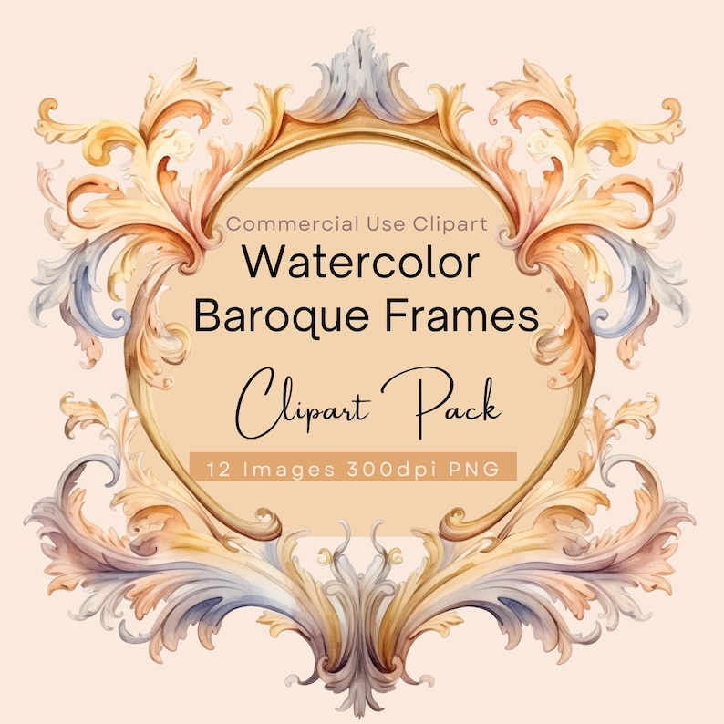 Watercolor Baroque Frames Clipart, Rococo Picture Frames Clip Art ...
