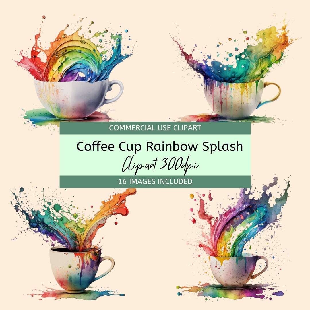 Coffee Cup Rainbow Splash Clipart Transparent Background High Quality ...