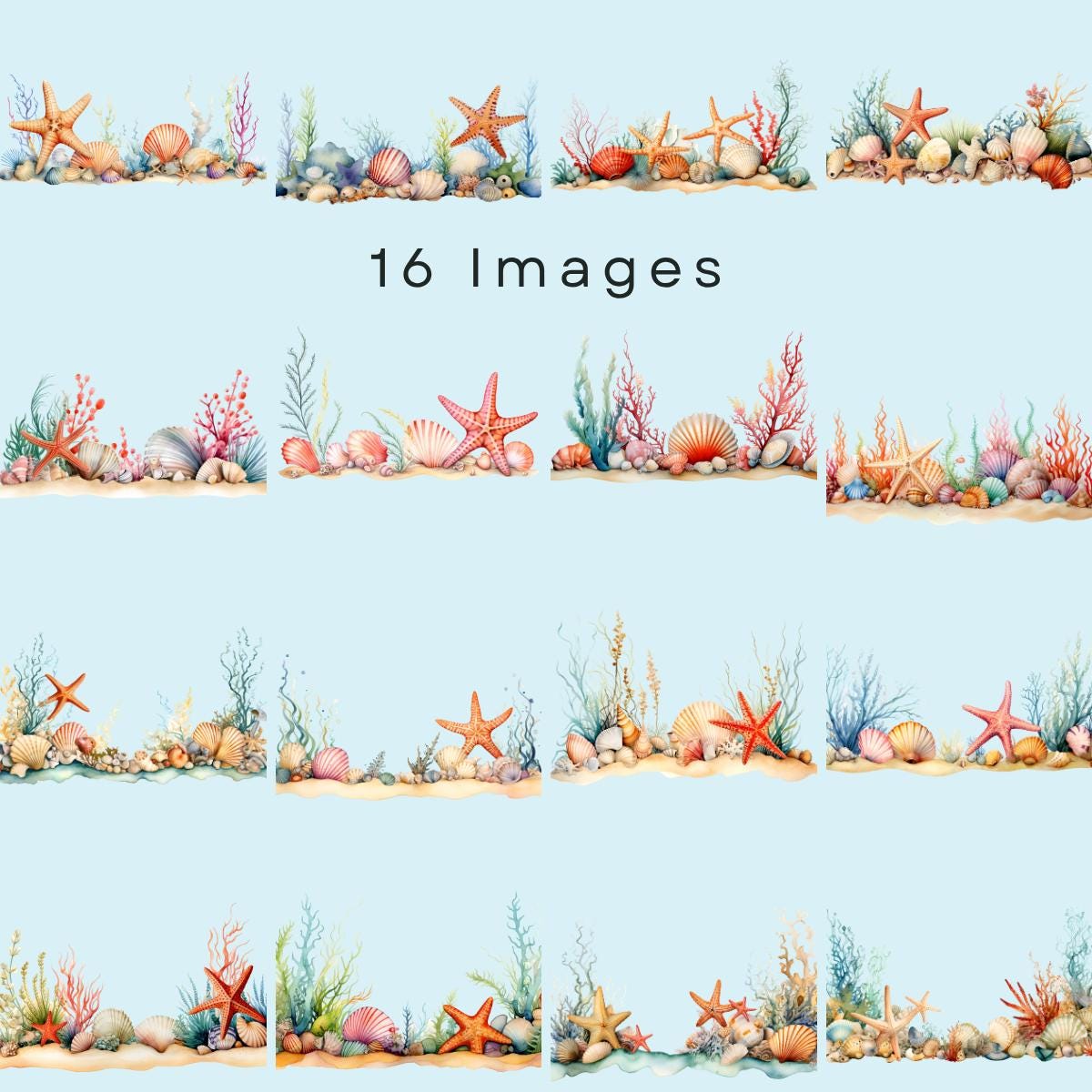 Seashell Border Clipart Watercolor Shell Frame Ocean Coral Starfish ...