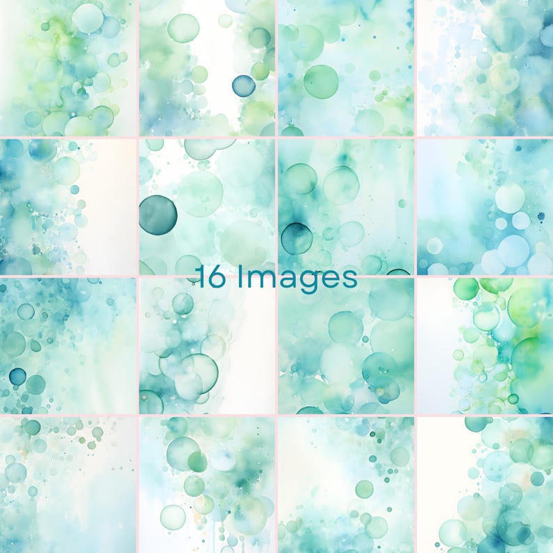 Watercolor Teal Bubbles Digital Paper. Green & Blue Texture Pack ...