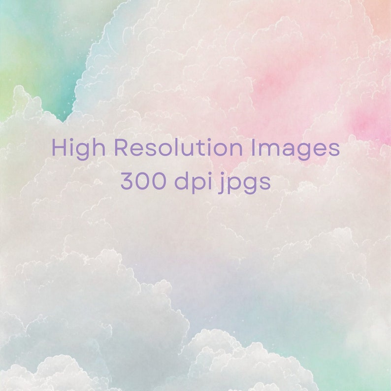 Watercolor Rainbow White Clouds Digital Paper Texture Pack Backgrounds ...