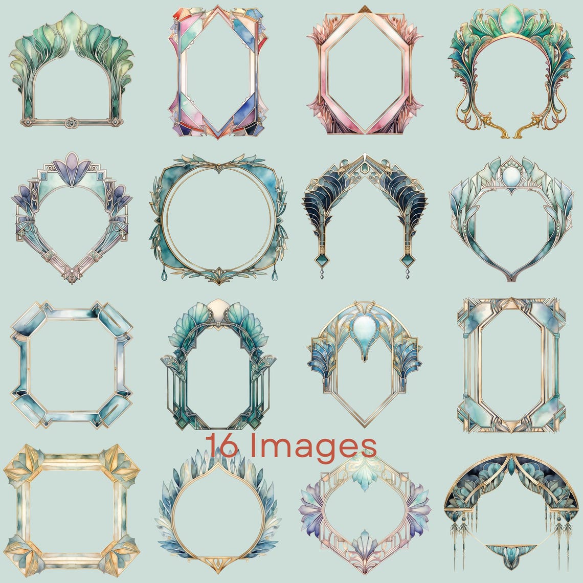 Watercolor Art Deco Frames Clipart, Elegant Decorative Borders Clip Art ...