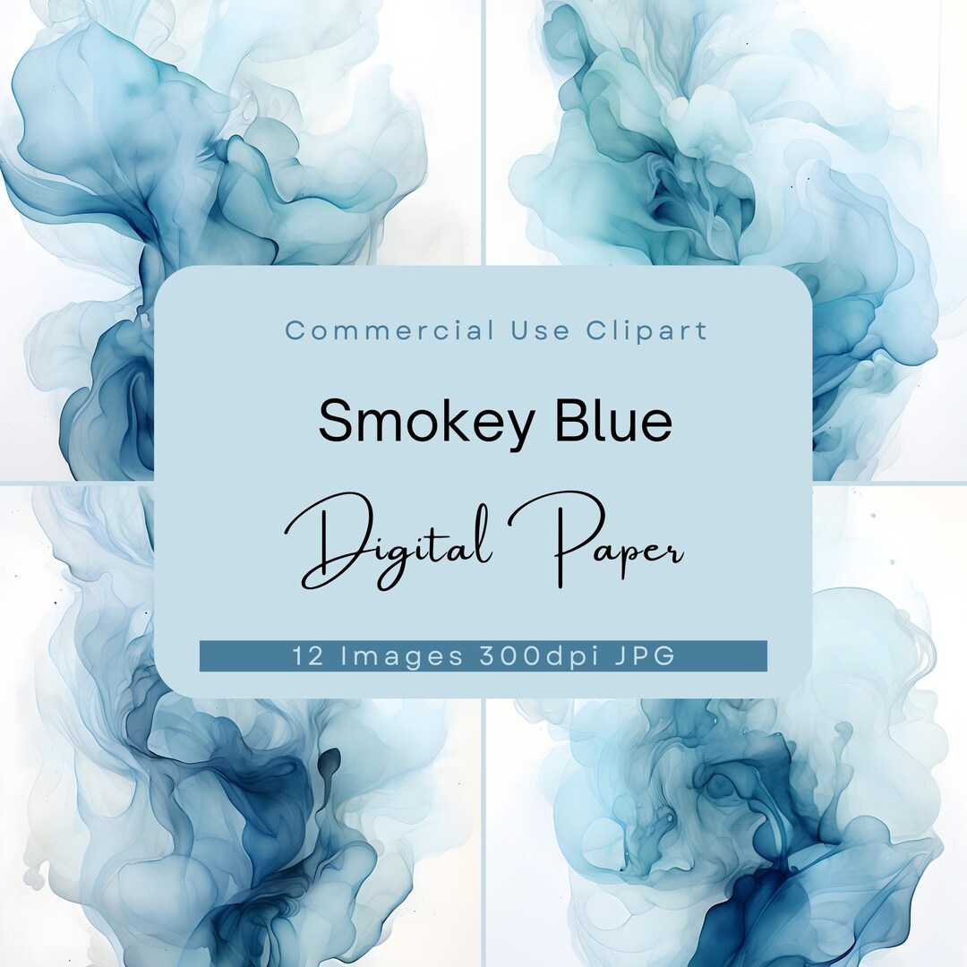 Watercolor Blue Smokey Digital Paper, Abstract Blue Fluid Ink Texture ...
