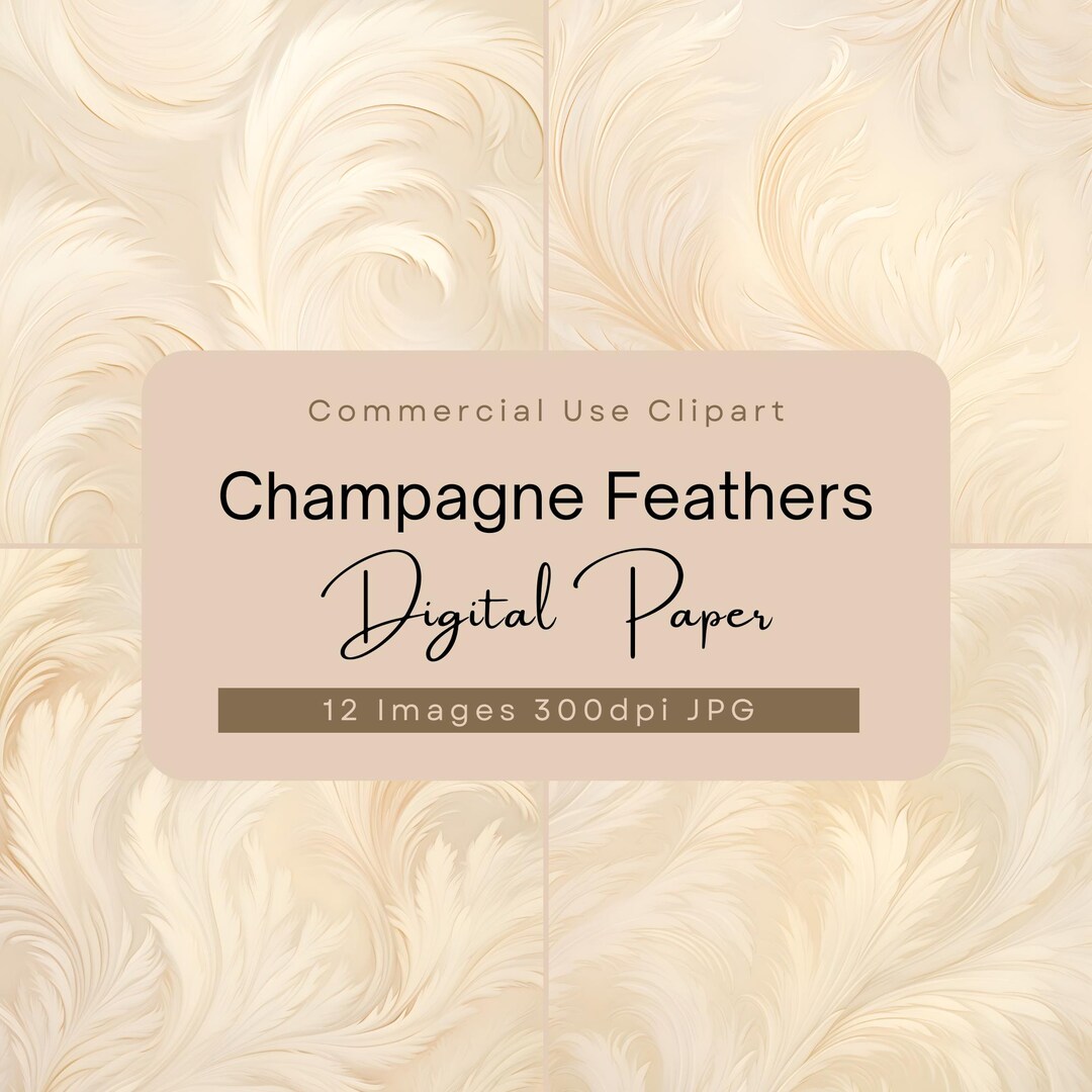 Champagne Feather Swirl Digital Paper, Elegant Creamy Marbled Texture ...