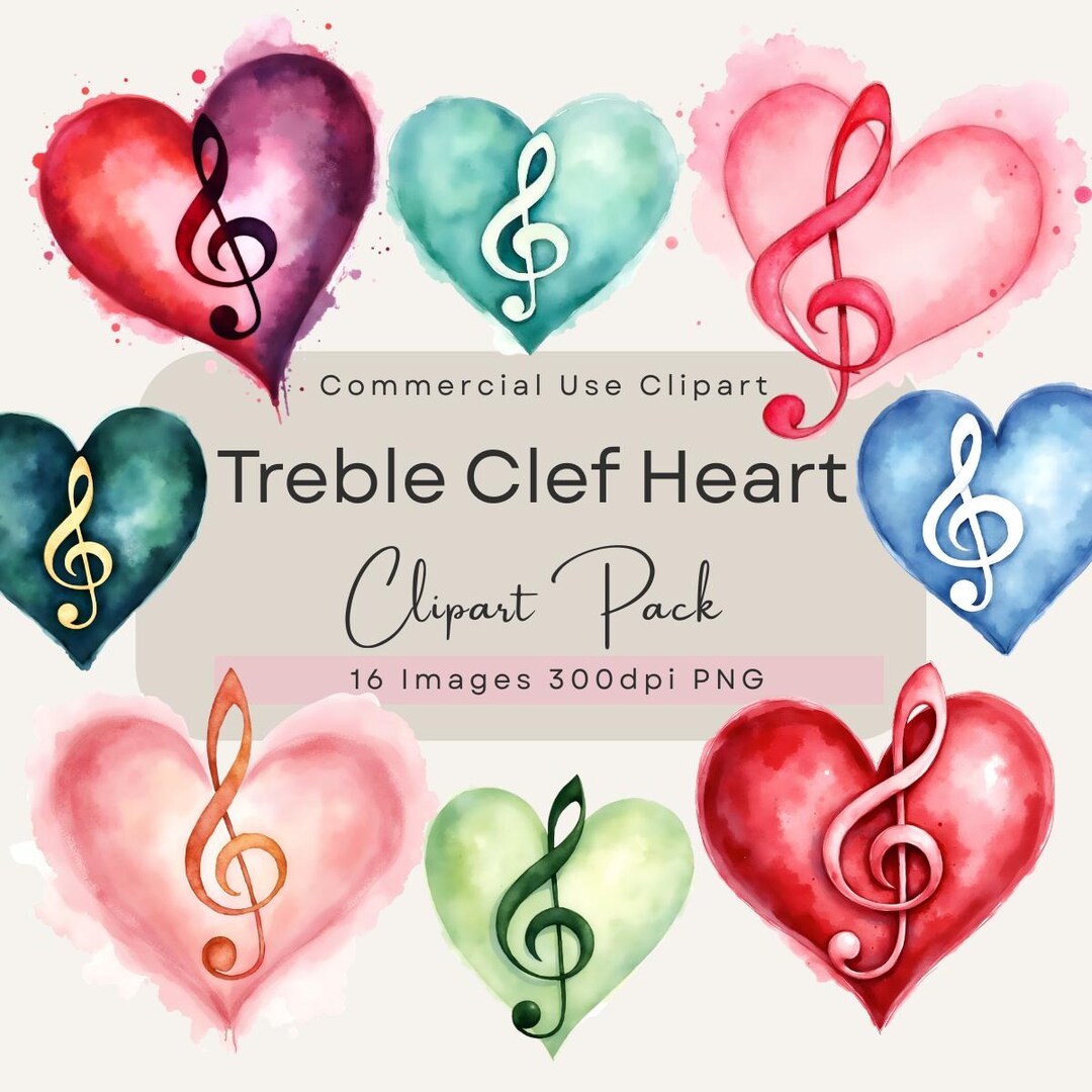Treble Clef Heart Clipart, Watercolor Heart Clip Art, Musical Love ...