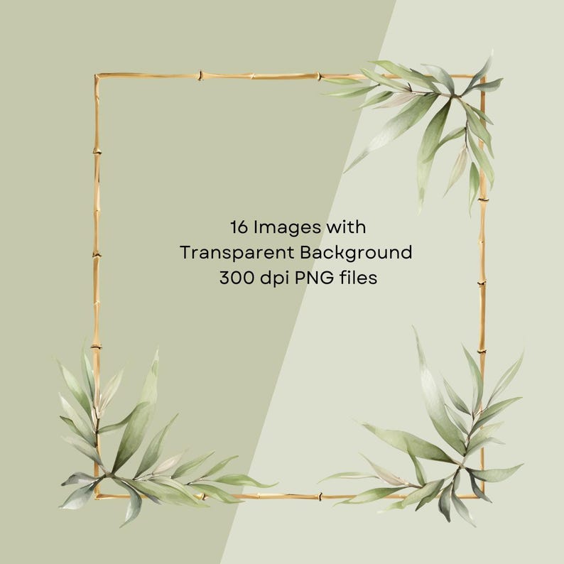 Watercolor Bamboo Frame Clipart, Canes & Leaves Border Clip Art ...