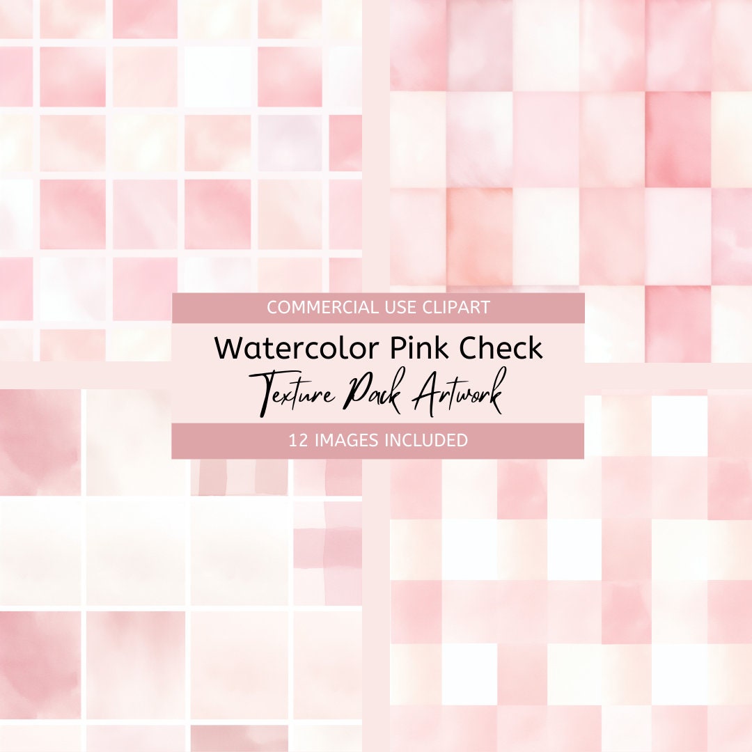 Watercolor Pink Check Digital Paper, Square Pattern Pink Texture Pack ...