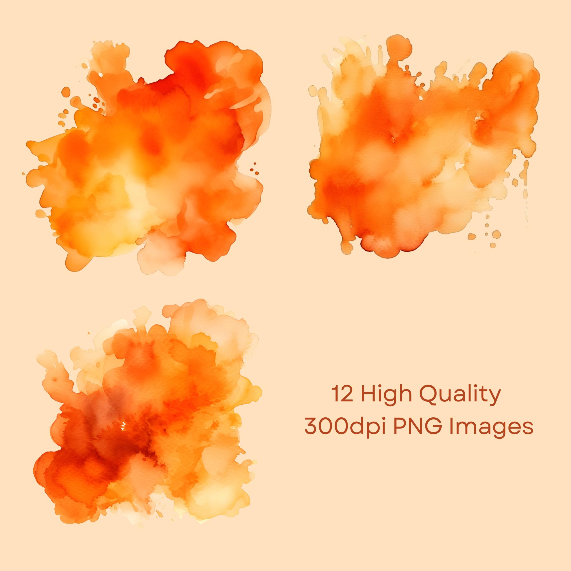 Watercolor Wash Orange Clipart, Orange Paint Splash Clip Art, Deep ...