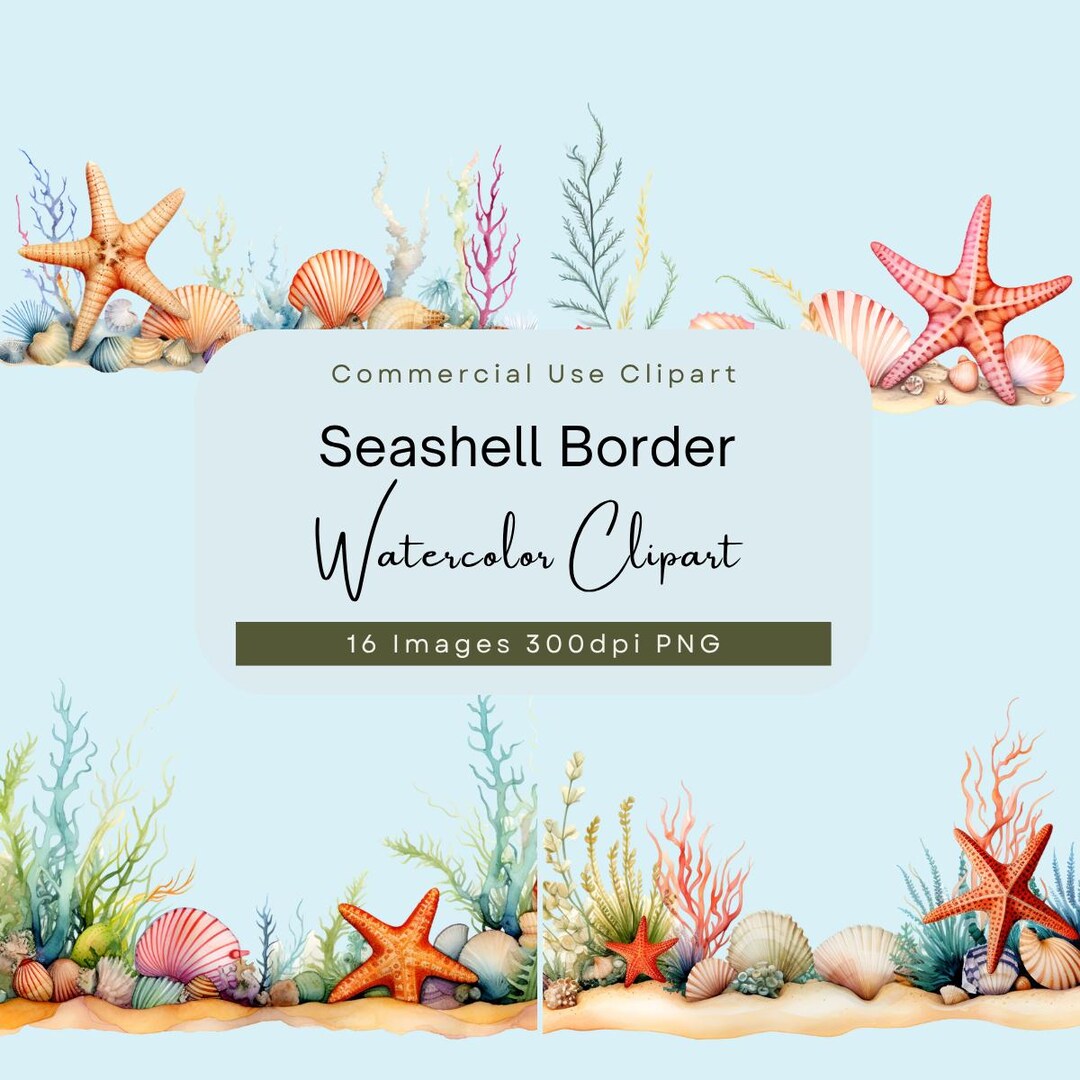 Seashell Border Clipart Watercolor Shell Frame Ocean Coral Starfish ...