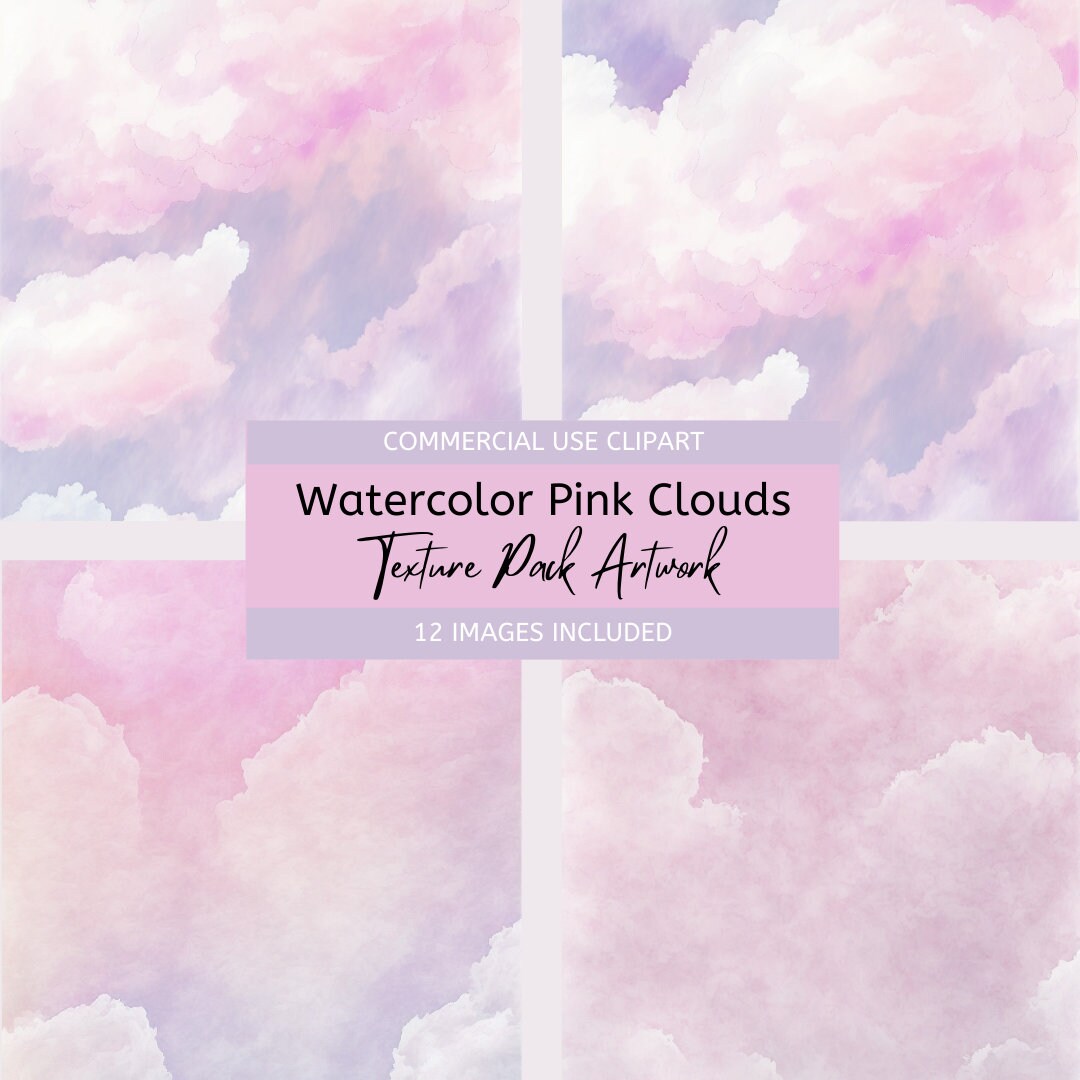 Watercolor Pink Clouds Digital Paper Texture Pack Backgrounds Wedding ...