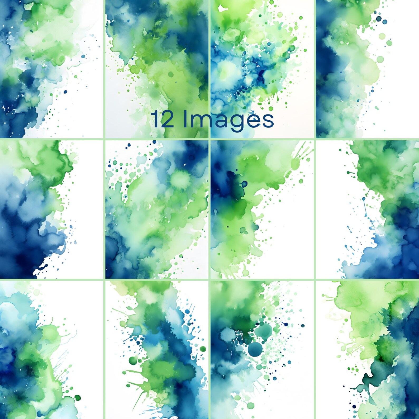 Blue Green Watercolor Digital Paper - Abstract Ink Splash Texture Pack ...
