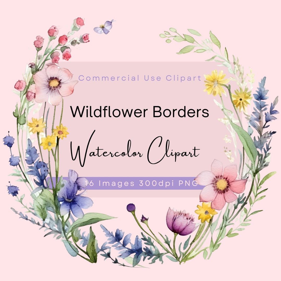 Watercolor Wildflower Border Clipart. Circular Wild Flower Frame, Cute ...