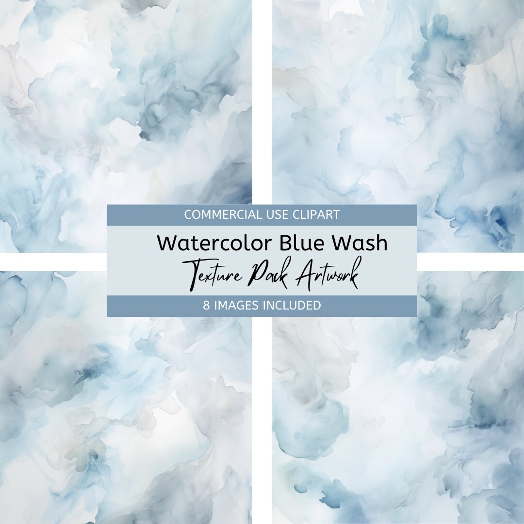 Texture Pack Watercolor Blue Wash, Clipart, Digital Paper, Backgrounds ...