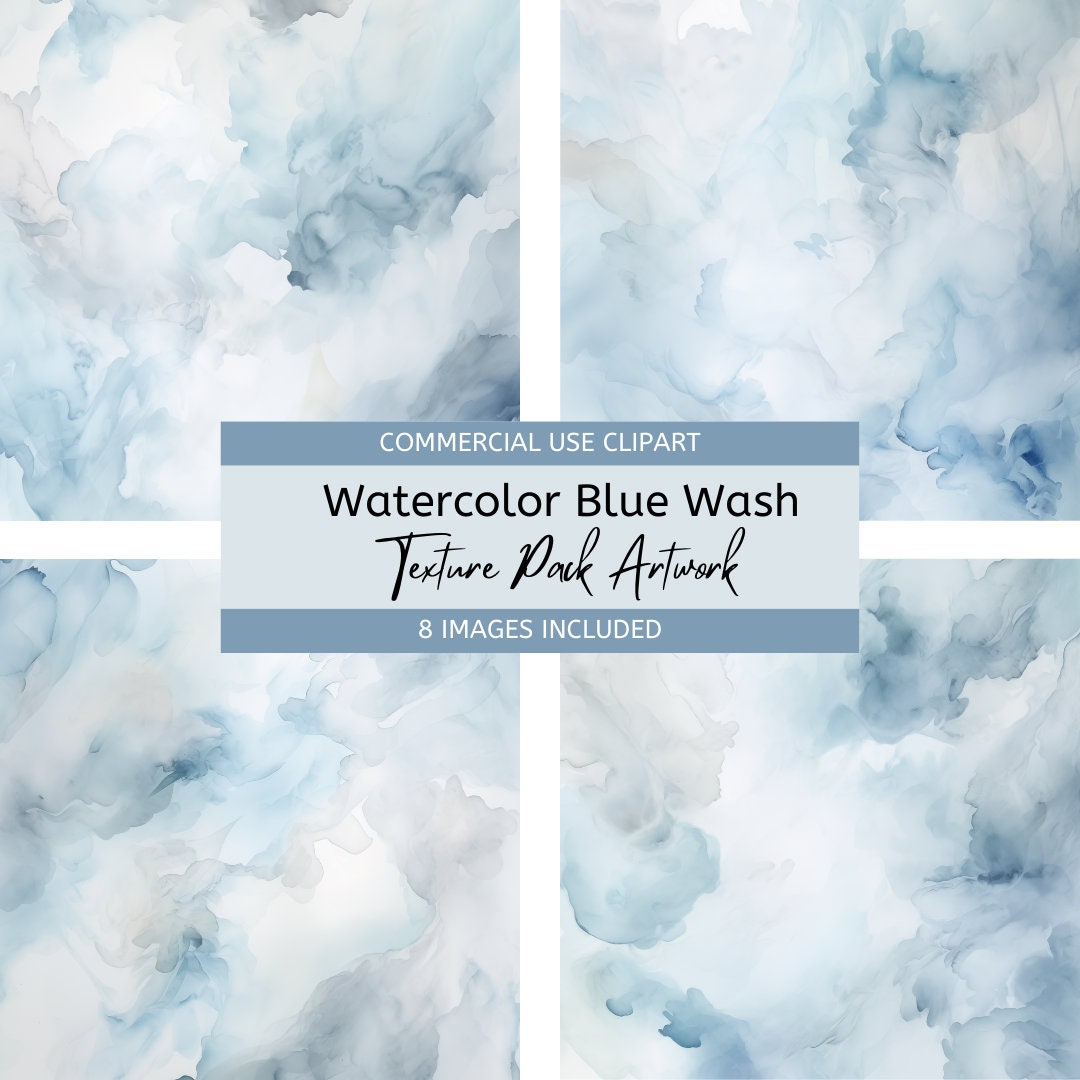 Texture Pack Watercolor Blue Wash, Clipart, Digital Paper, Backgrounds ...