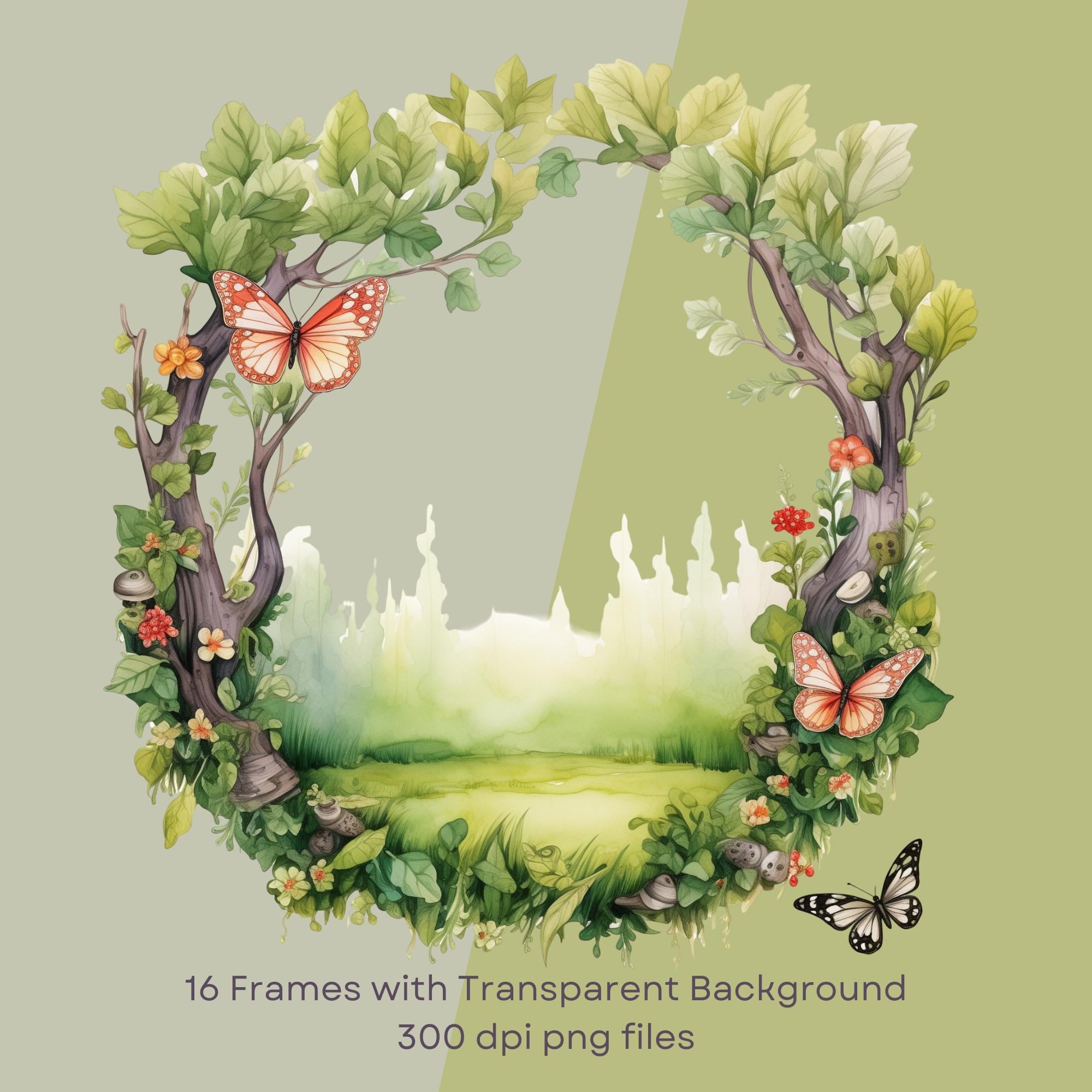 Watercolor Enchanted Forest Frame Clipart, Magical Woods, Fairy Garden ...