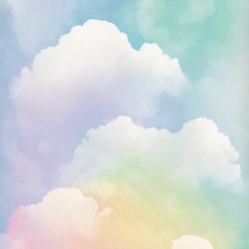 Watercolor Rainbow White Clouds Digital Paper Texture Pack Backgrounds ...