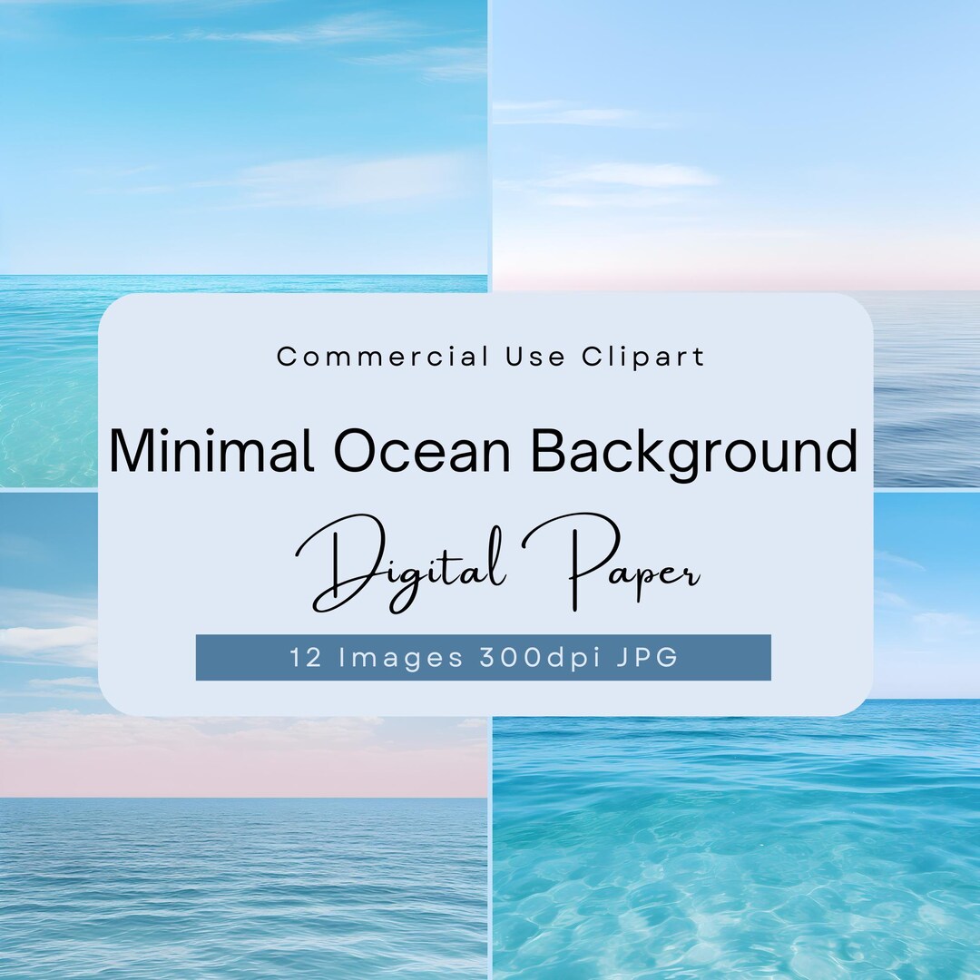 Minimal Ocean Background Digital Paper, Tranquil Seascape Texture Pack ...