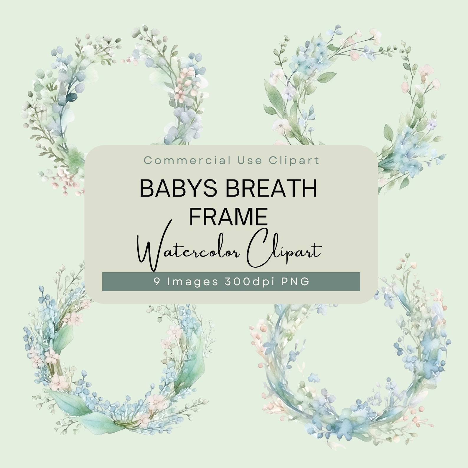Babies Breath Frame Clipart, Watercolor Floral Border Clip Art, Blue ...
