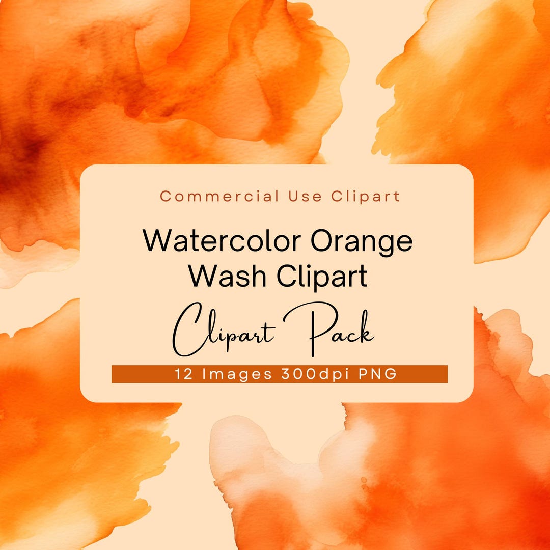 Watercolor Wash Orange Clipart, Orange Paint Splash Clip Art, Deep ...