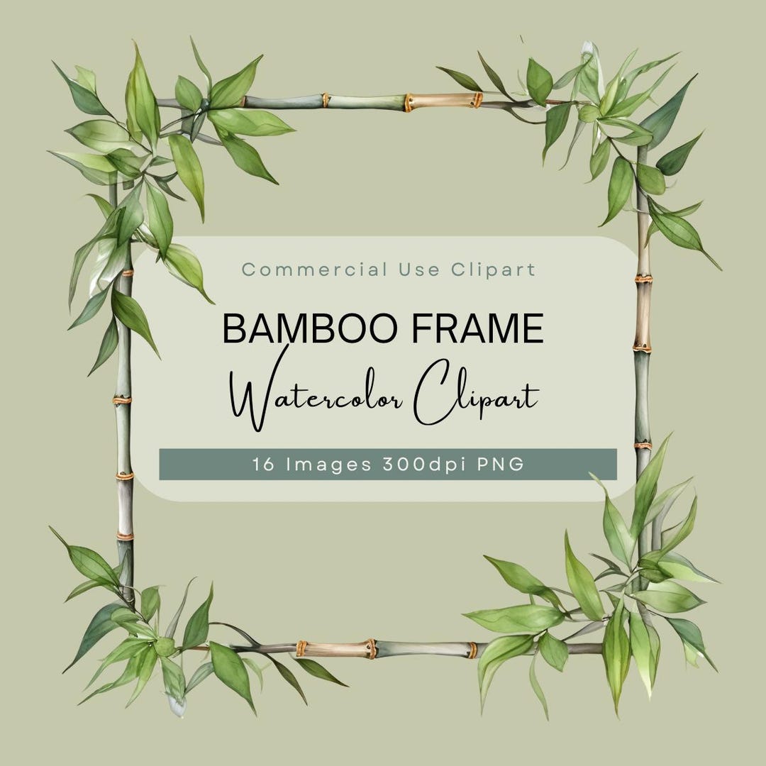 Watercolor Bamboo Frame Clipart, Canes & Leaves Border Clip Art ...