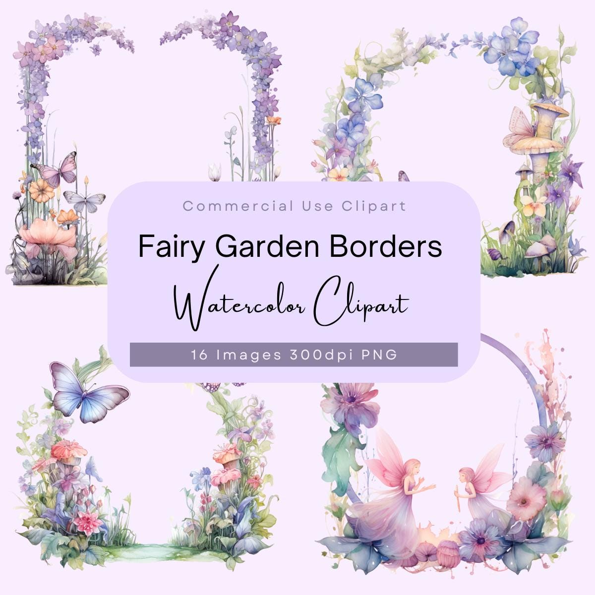 Fairy Garden Clipart Borders & Frames, Whimsical Floral Fairies ...