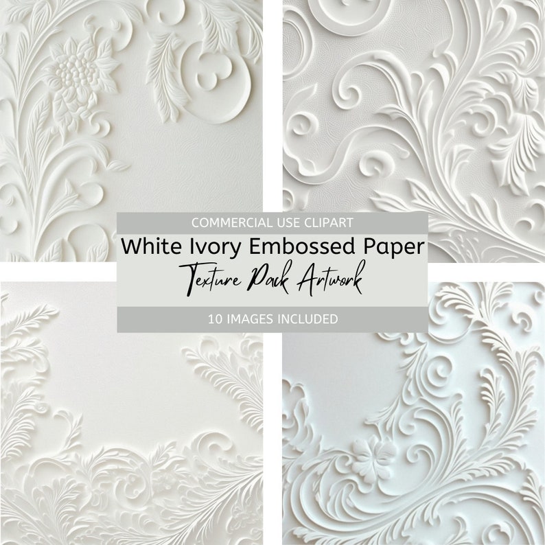 White Ivory Embossed Digital Paper Texture Pack Backgrounds Wedding ...