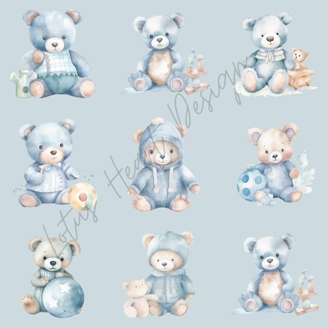 Baby Bear Clipart Blue Baby Boy Babyshower Clipart Boy Baby Nursery ...