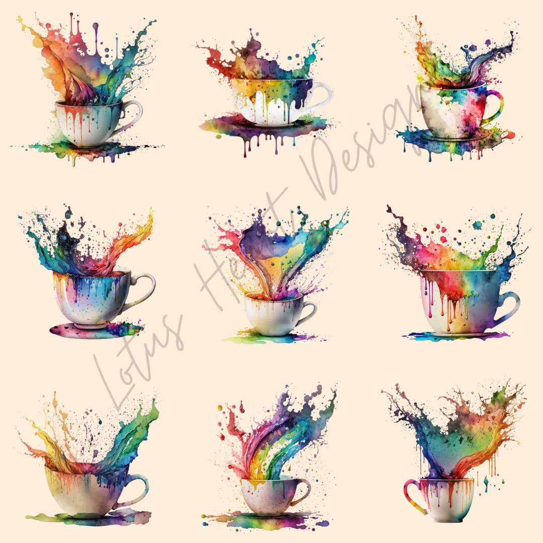 Coffee Cup Rainbow Splash Clipart Transparent Background High Quality ...