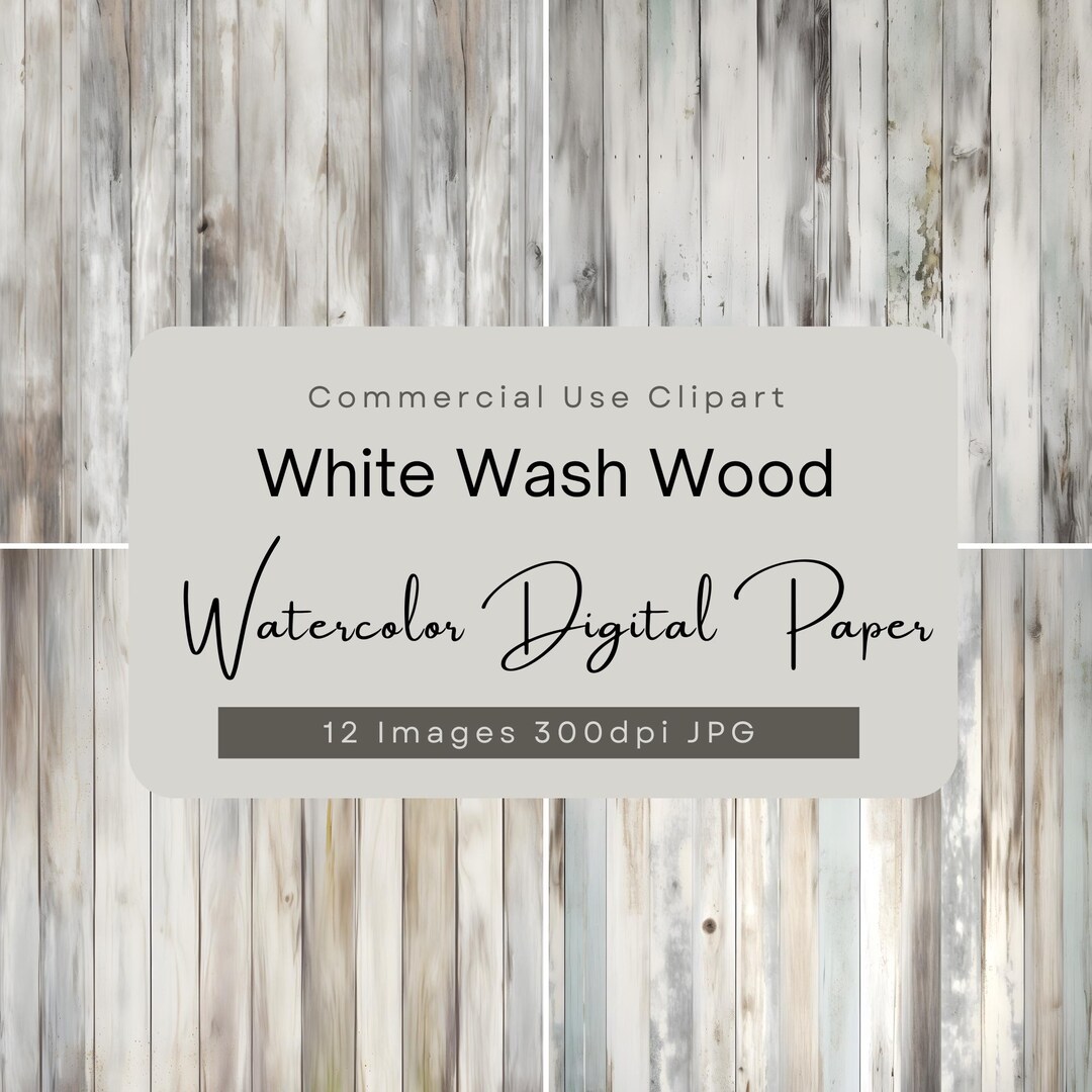 Whitewashed Wood Digital Paper, Rustic Watercolor Texture Pack, Vintage ...