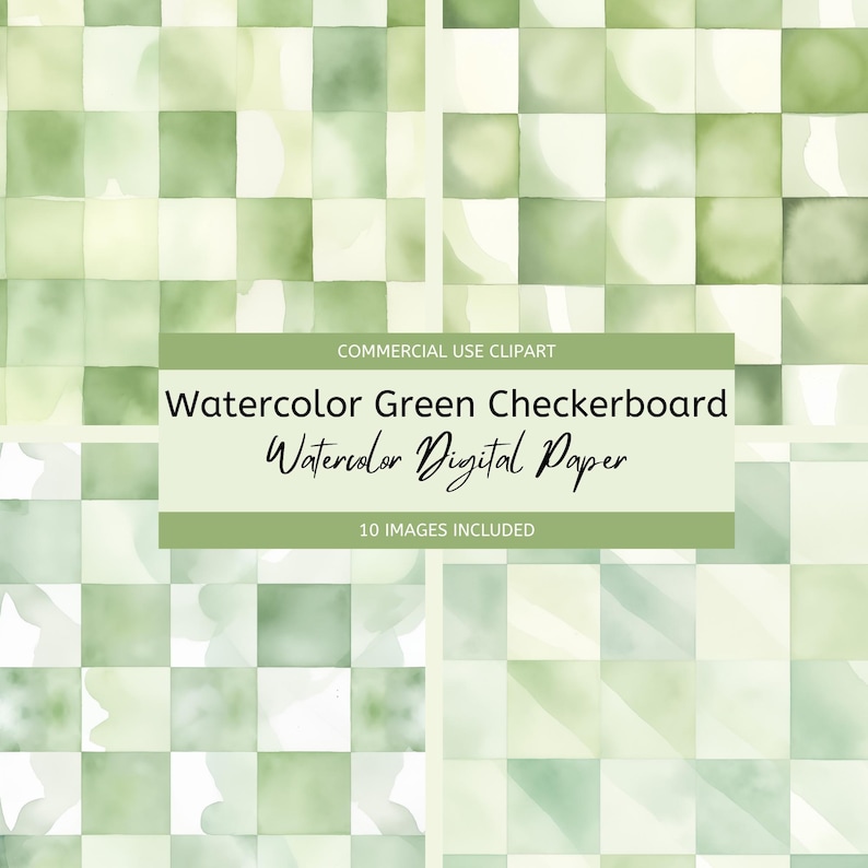 Watercolor Green Checkerboard Watercolor Wash Digital Paper Clipart ...