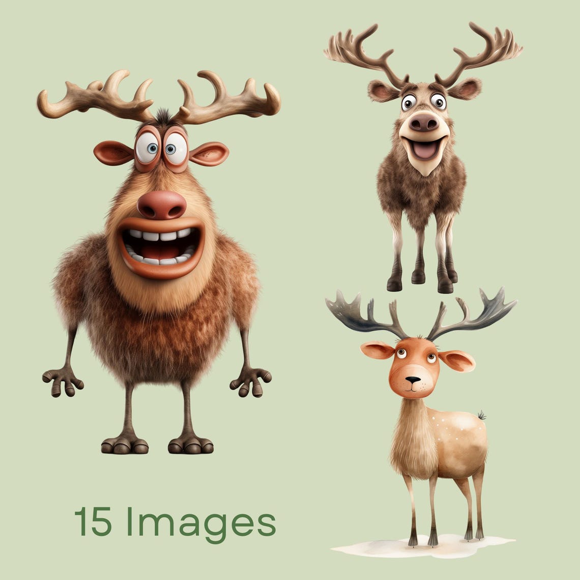 Quirky Reindeer Clipart, Funky Deer Clip Art, Cute Moose Illustrations ...