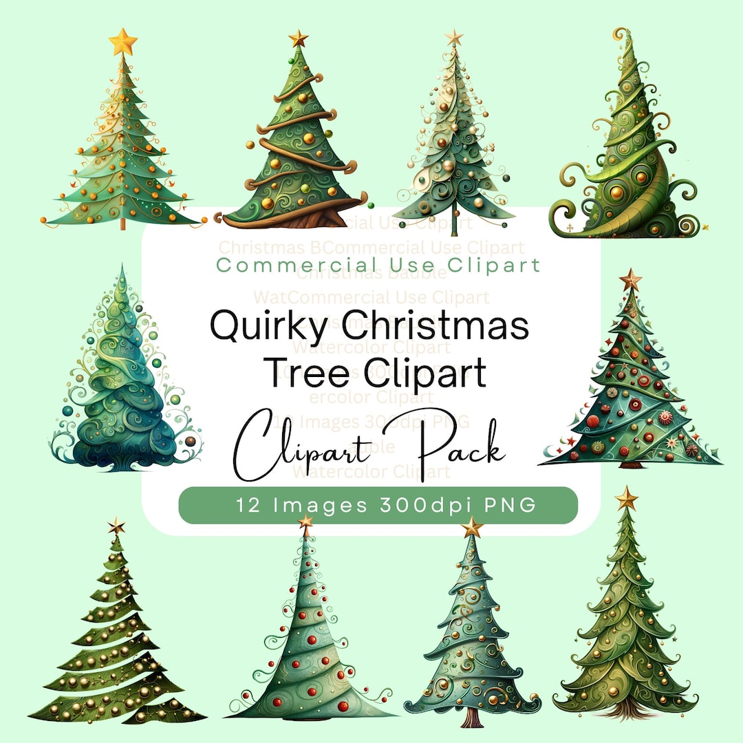 Quirky Christmas Tree Clipart, Whimsical Christmas Tree Clip Art, Xmas ...