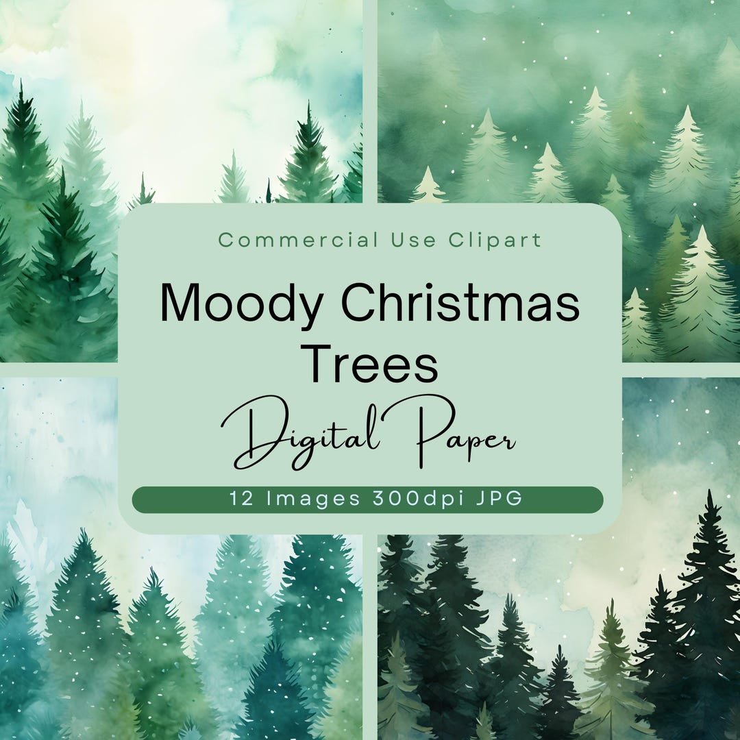 Moody Christmas Trees Digital Paper, Green Trees Texture Pack, Fir ...