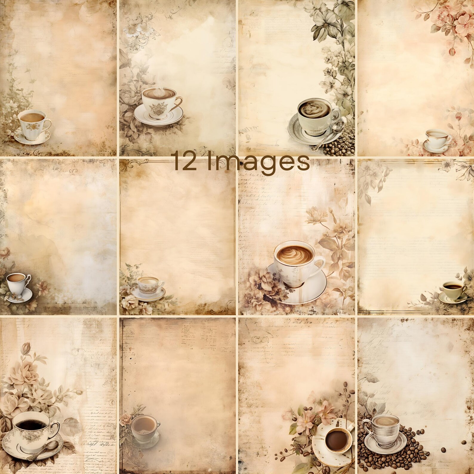 Vintage Coffee Digital Paper, Junk Journal Background Clipart, Rustic ...